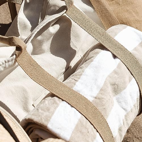 TRIBECA TRIBE Beach Bag - Large Woven Beach Tote Bag - Boho Chic Travel Tote Bag With Hat Holder (Wide Style- Desert)