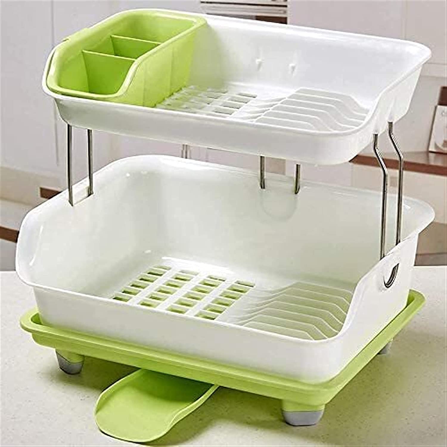 WYH Plate Rack Draining Dish Rack Double Layer Dish Storage Drying Drain Rack Kitchen Shelf Tableware Holder for Kitchen Countertop Pan Plate Holder (Color : 3)