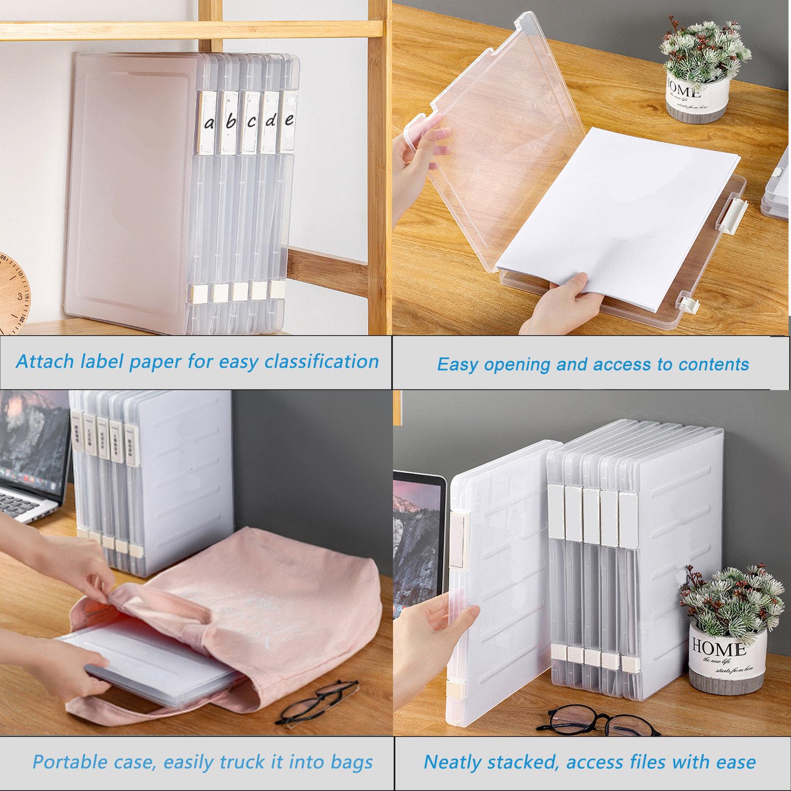 Acrux7 6 Pack Plastic File Storage Cases, Thin Transparent File Box, Portable Project Case, Scrapbook Paper Storage Organizer Clear File Box for Photos, Art, Craft, Office Supplies (12x9x0.8 Inch)