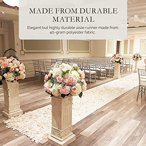 Supply Flora SLS Wedding Aisle Runner, White Floral Print Wedding Floor Must-Have with Pull String and Double-Sided Adhesive Strip, for Indoor and Outdoor Weddings, 50 x 3 Feet