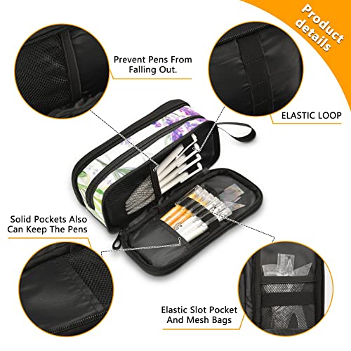 ALAZA Big Capacity Pencil Pen Case Office College School Large Storage Purple Lavender Spring(l1) Makeup Brush Pouch Holder Box Organizer(228cr1a)