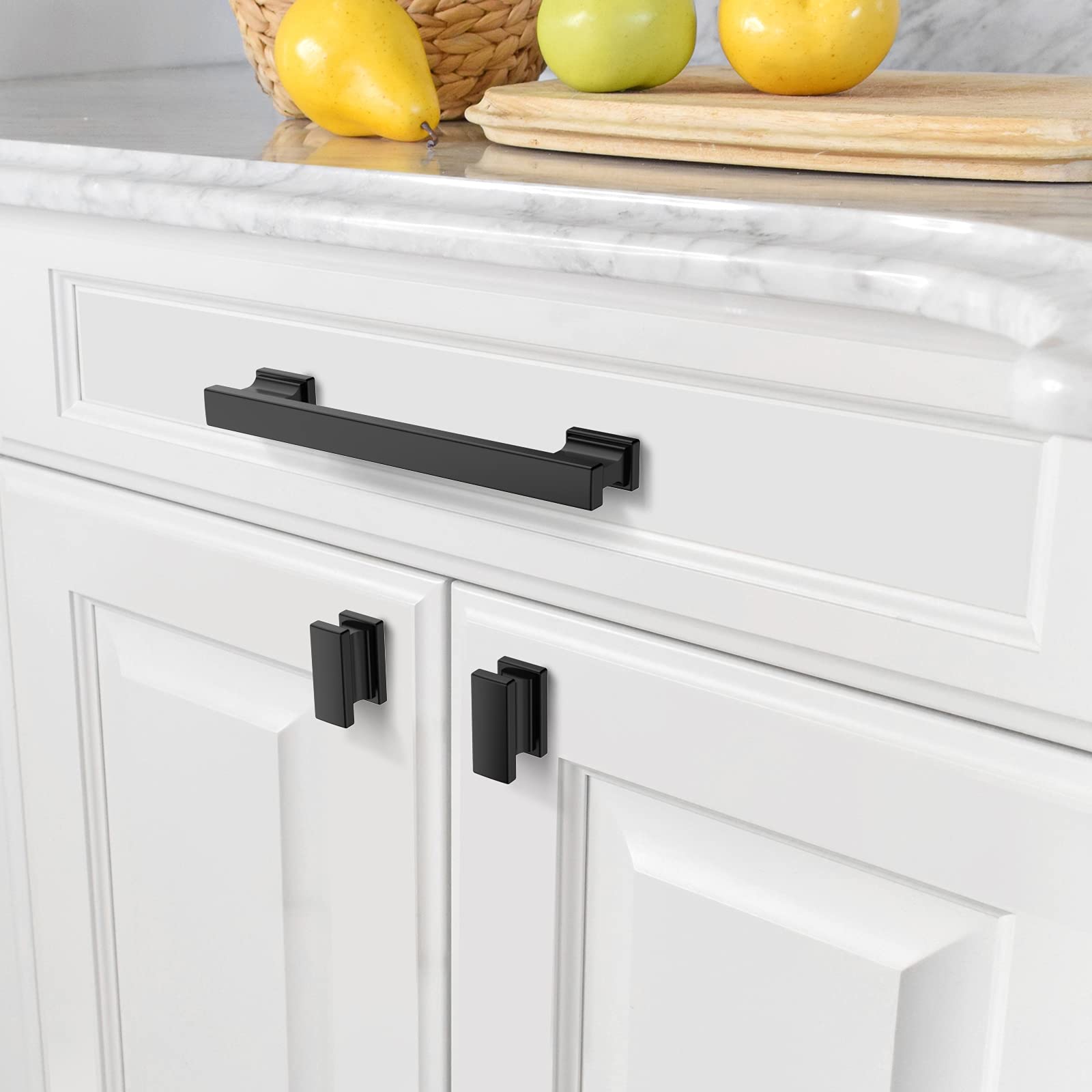 Amerdeco 10 Pack Matte Black Cabinet Pulls 5 Inch(128mm) Hole Centers Kitchen Cabinet Handles Cabinet Hardware Kitchen Handles for Cabinets Cupboard Handles Drawer Pulls ZH00013