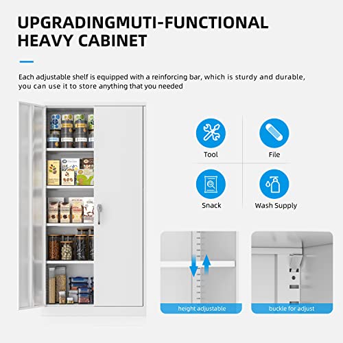 Atripark Metal Storage Cabinet with Lock, 72" Lockable Garage Tool Cabinet with Doors and Shelves, Tall Steel Cabinet for Garage, 72" Heavy-Duty File Cabinet for Home Office, Gym, School