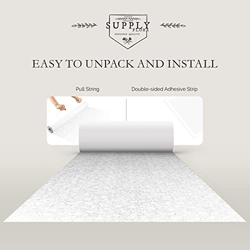 Supply Flora SLS Wedding Aisle Runner, White Floral Print Wedding Floor Must-Have with Pull String and Double-Sided Adhesive Strip, for Indoor and Outdoor Weddings, 50 x 3 Feet