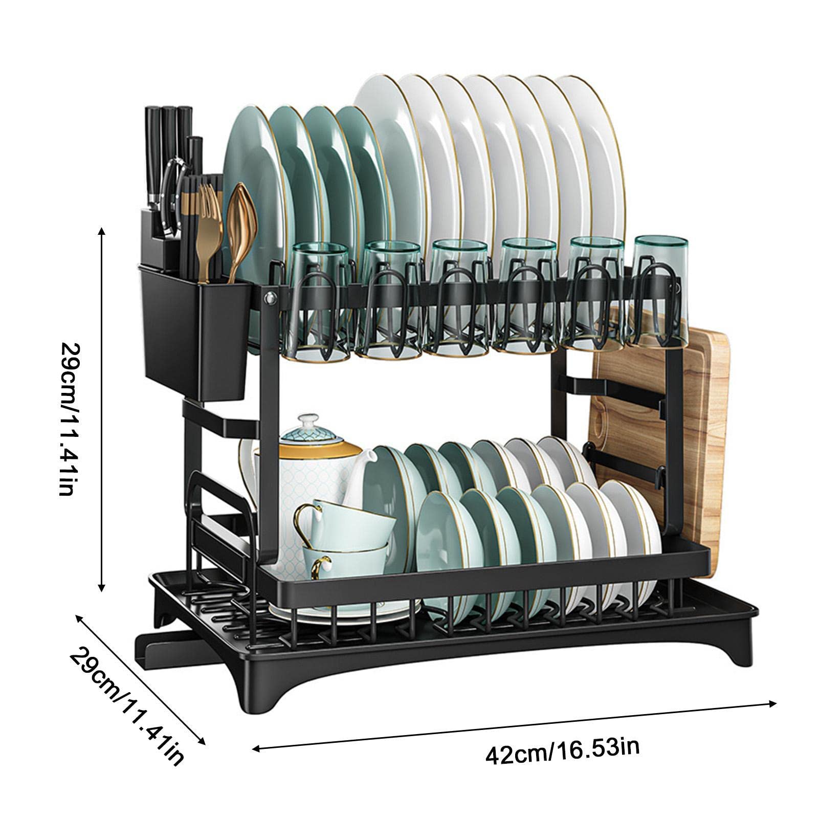 IBNA Dishes Storage Plate Rack, Carbon Steel Dish Drying Rack, Durable Cabinet Dish Drying Rack, Drainer Dishes Plates with Large Capacity, Plate Rack Drainer for Plates Cutting Boards Spoons Forks
