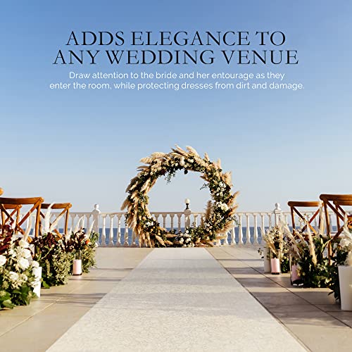 Supply Flora SLS Wedding Aisle Runner, White Floral Print Wedding Floor Must-Have with Pull String and Double-Sided Adhesive Strip, for Indoor and Outdoor Weddings, 50 x 3 Feet