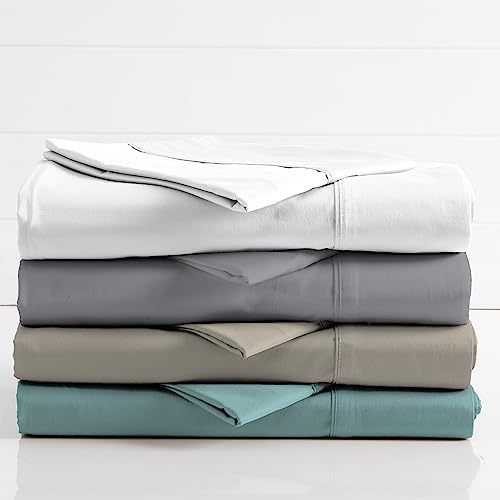 SUPREME ELEGANCE Hotel Luxury Cotton Blend Mist Gray Sheet Set Queen Size, 1200 Thread Count Ultra Soft Sateen Sheet Set, Moisture Wicking & Wrinkle Resistant, Easy Care Fall Bedding Set