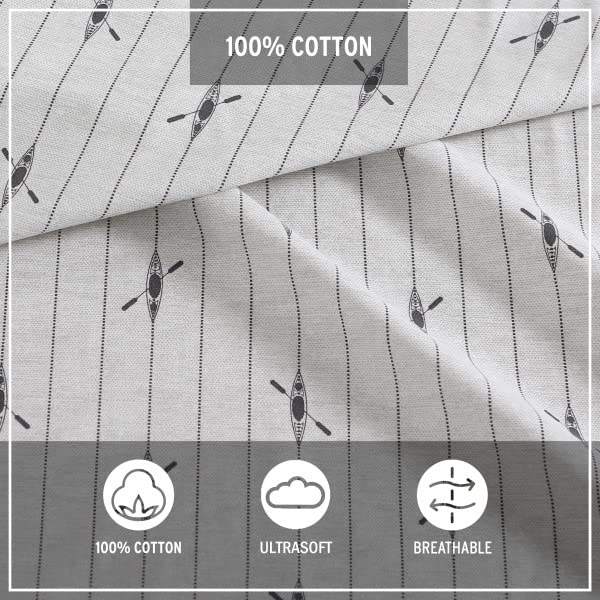 Eddie Bauer - Twin Sheets, Cotton Percale Bedding Set, Crisp & Cool Home Decor, Dorm Room Essentials (Downstream, Twin)