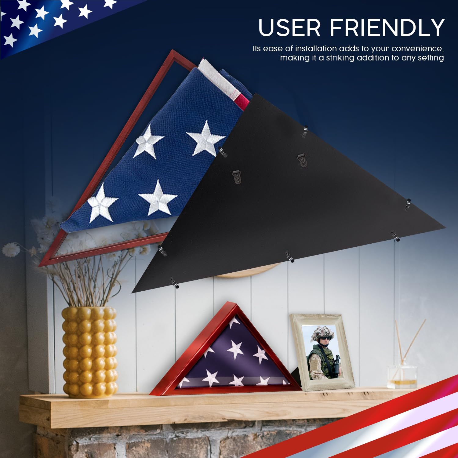 Forever Lane Flag Display Case for American Veteran Flag, Large 9.5x5 ft Memorial Flag Box -Military Flag Holder, Solid Wood w/Acrylic Front,Wall Mount or Standing Display Box