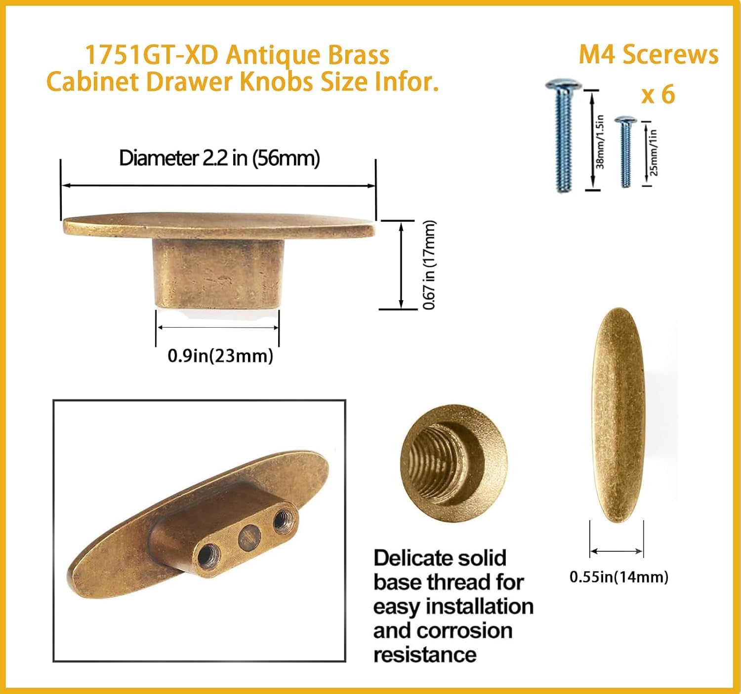 Goo-Ki 6 Pack Oval Antique Brass Drawer Knobs