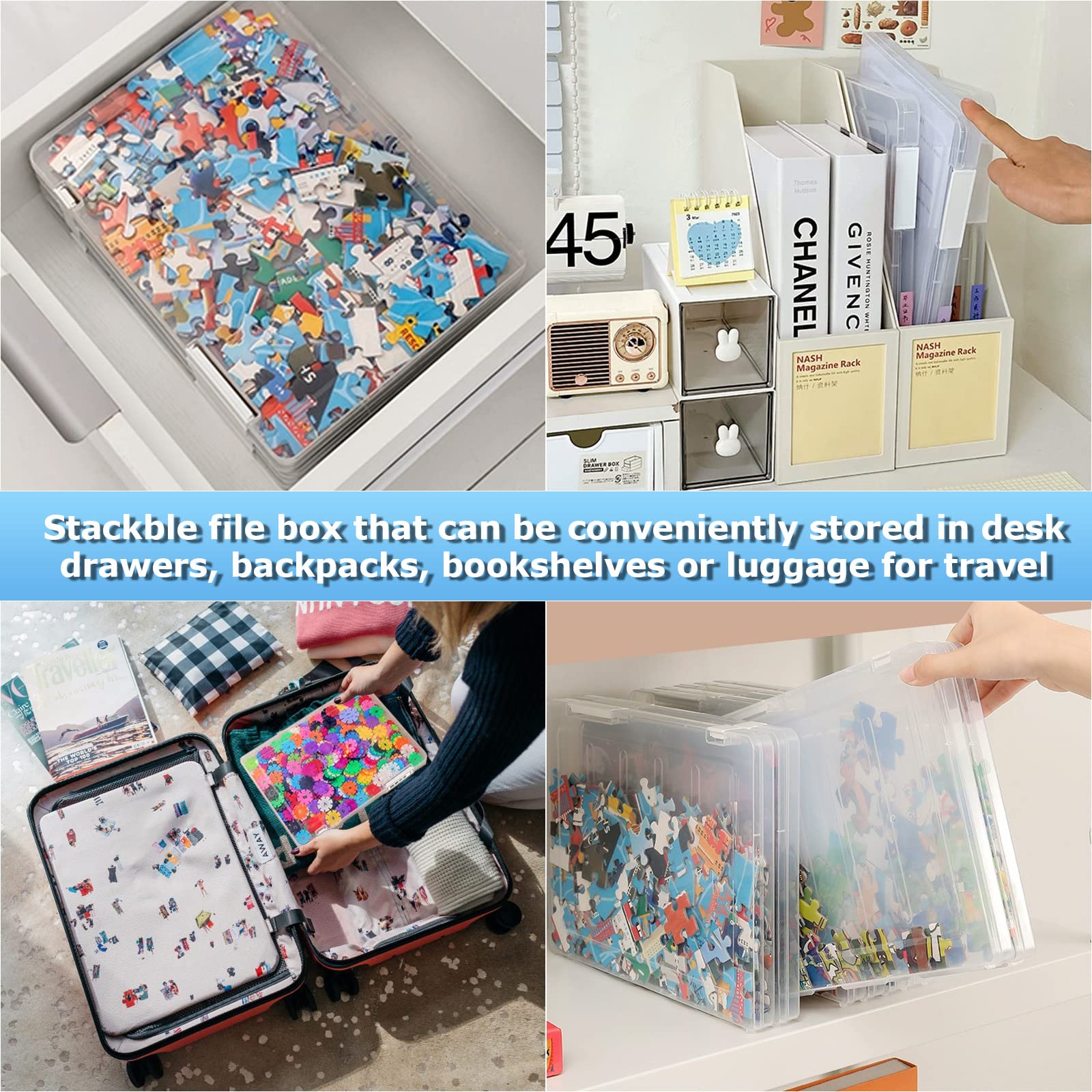 Acrux7 6 Pack Plastic File Storage Cases, Thin Transparent File Box, Portable Project Case, Scrapbook Paper Storage Organizer Clear File Box for Photos, Art, Craft, Office Supplies (12x9x0.8 Inch)