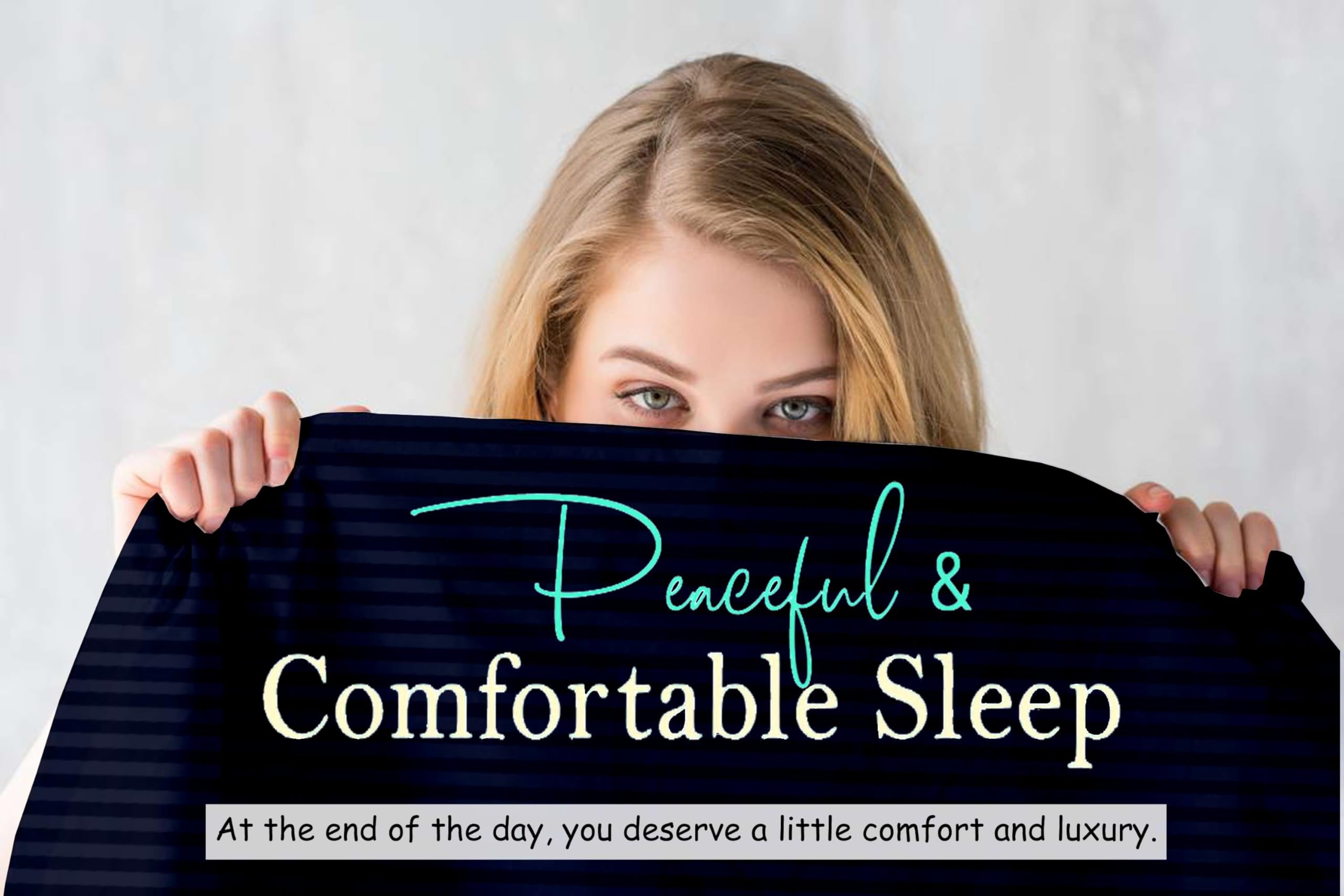 400 Thread Count 100% Egyptian Cotton Sheet Set - Olympic Queen Size Sheets Set - 12 inch Deep Pocket of Fitted Sheet - 4 Piece Sheet Set (Navy Blue Stripe - Olympic Queen 12 inch Deep Pocket Sheets)