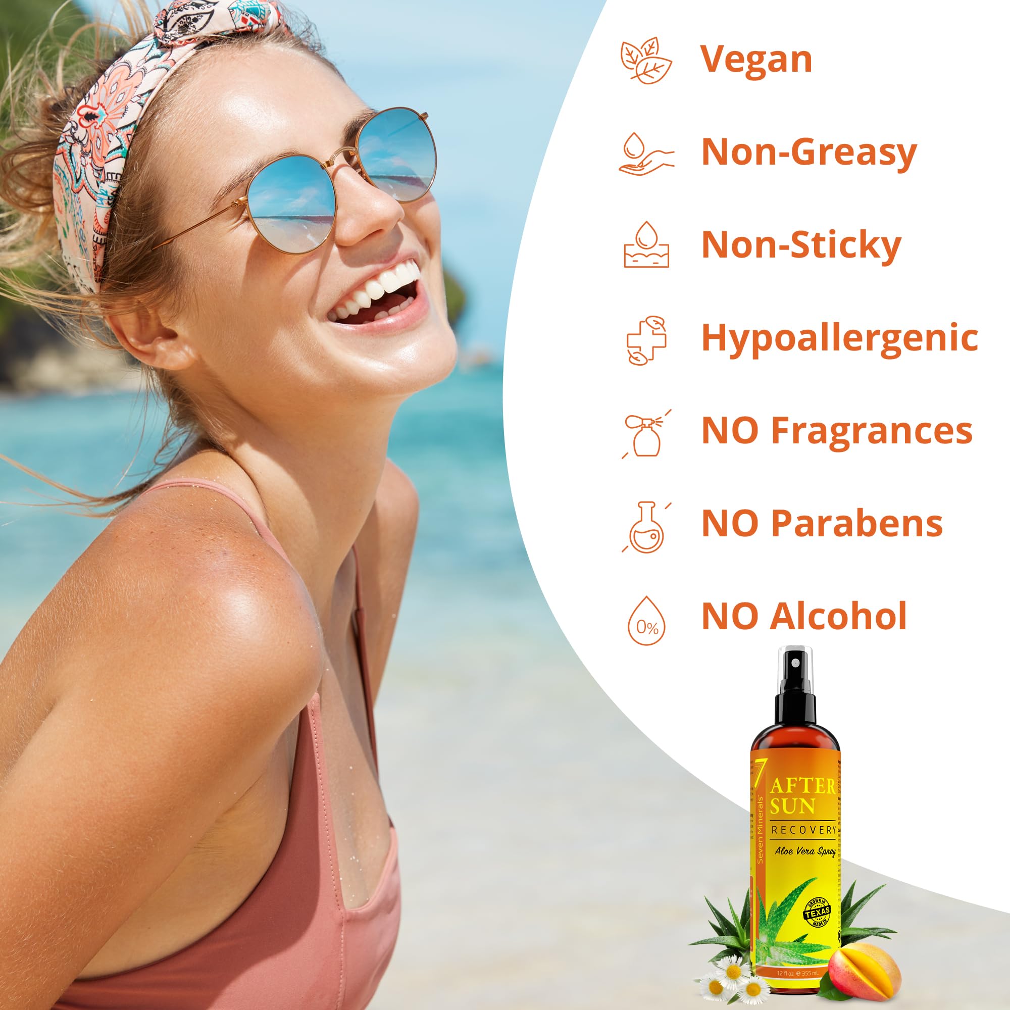 Seven Minerals NEW After Sun Solar Recovery Spray with Aloe Vera - For Skin & Face with Instant Sunburn Relief. Unlike Regular Aftersun Spray With Mango & Chamomile (12 Oz)