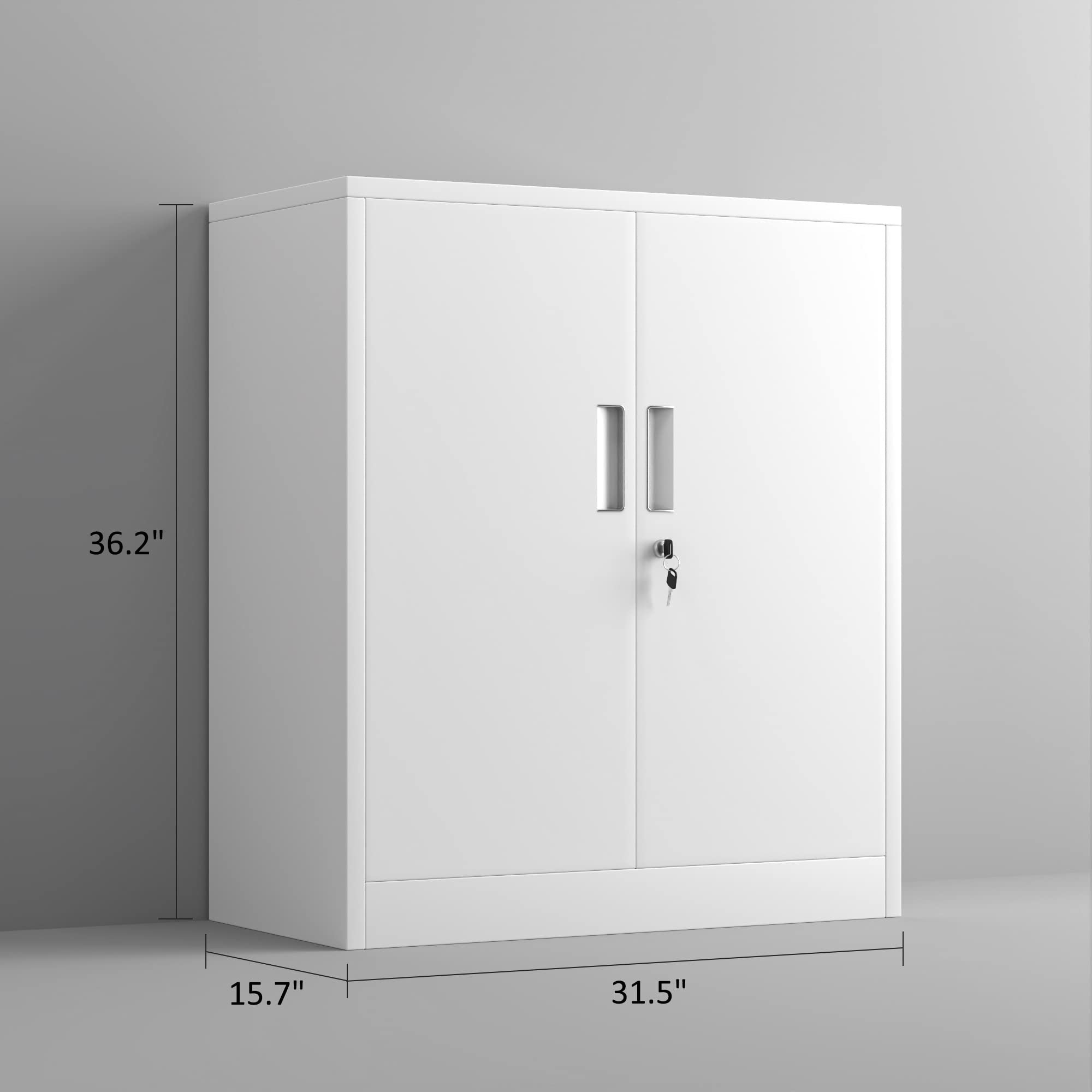 iJINGUR Metal Storage Cabinet with Locking Doors and 2 Adjustable Shelves, Small Lockable Steel Storage Cabinets for Garage Home Office Basement Pantry Classroom and Workshop (White)