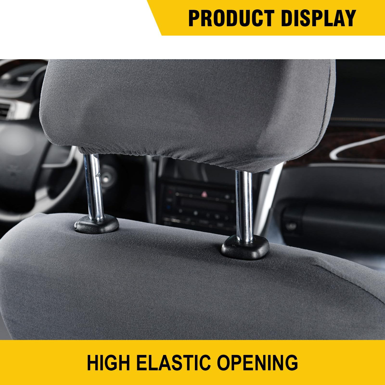 Jawmoy 2 PCS Car Seat Cushion Headrest Cover, Stretch Fabric Soft Breathable Full-Surround Dust Cover, Telescopic Opening Seat Headrest Protector, Universal Accessories for Most Cars (Dark Gray)