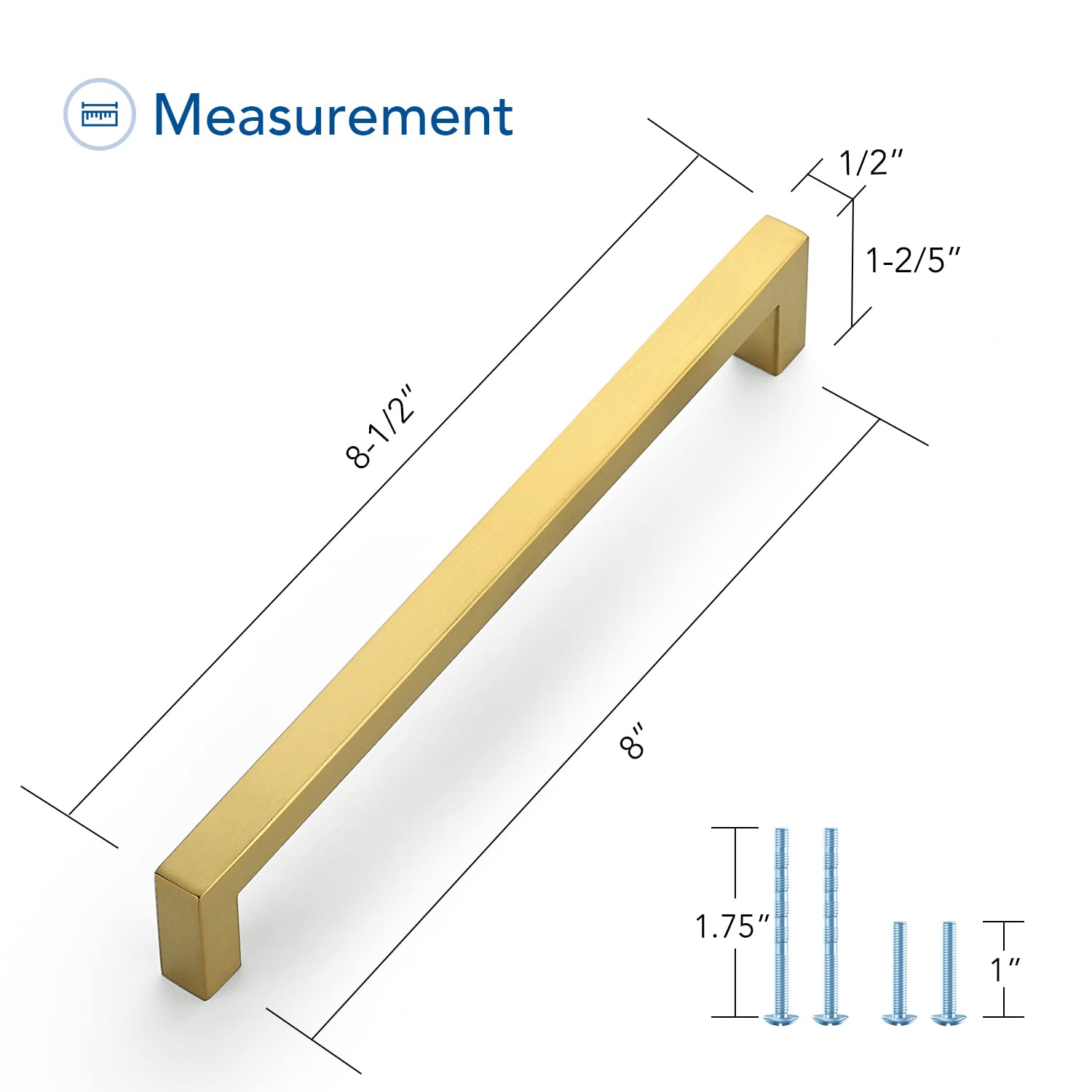 Ravinte 10 Pack Gold Cabinet Pulls 8 Inch Brushed Brass Kitchen Cabinet Handles Gold Square Kitchen Hardware for Cabinet Gold Kitchen Drawer Pulls Come with Screwdriver