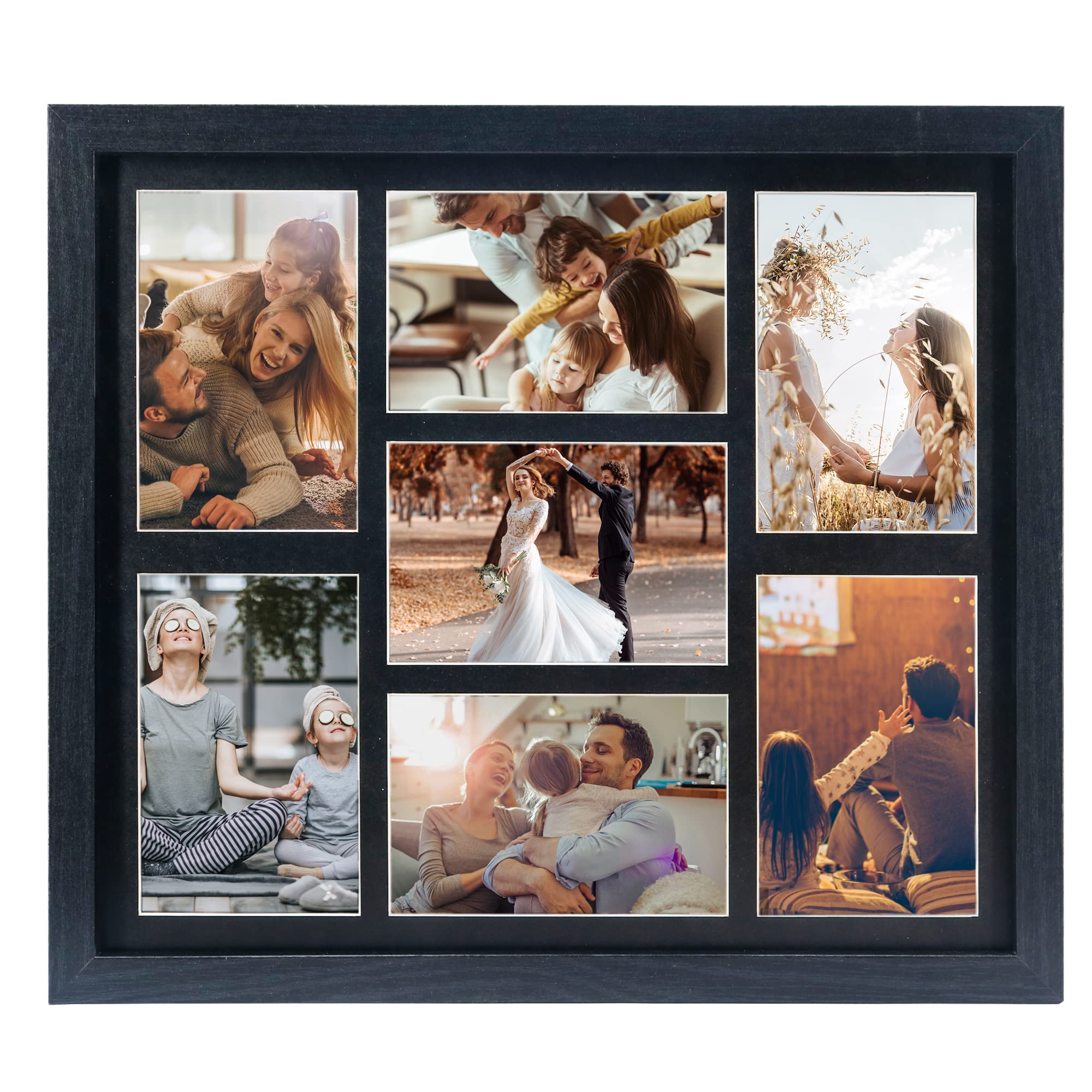 GMFrames 4X6 Picture Frame Collage with 7 Openings Multi Graduation Photo Frame with Wall Hanging for Keepsake Gifts Black