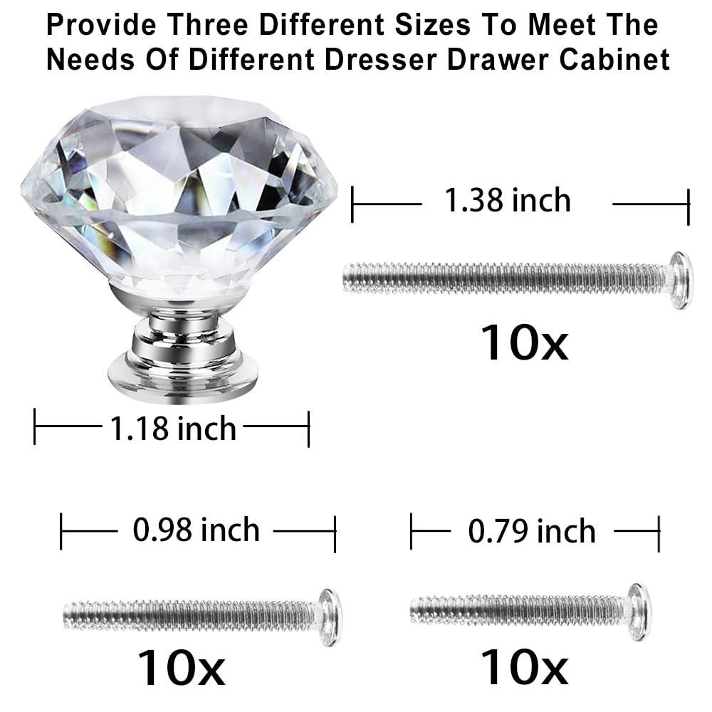 NORTHERN BROTHERS Cabinet Knobs - Crystal Dresser Knobs for Cabinets and Drawers 30mm- Diamond Glass Pulls Handles 10 Pack Silver