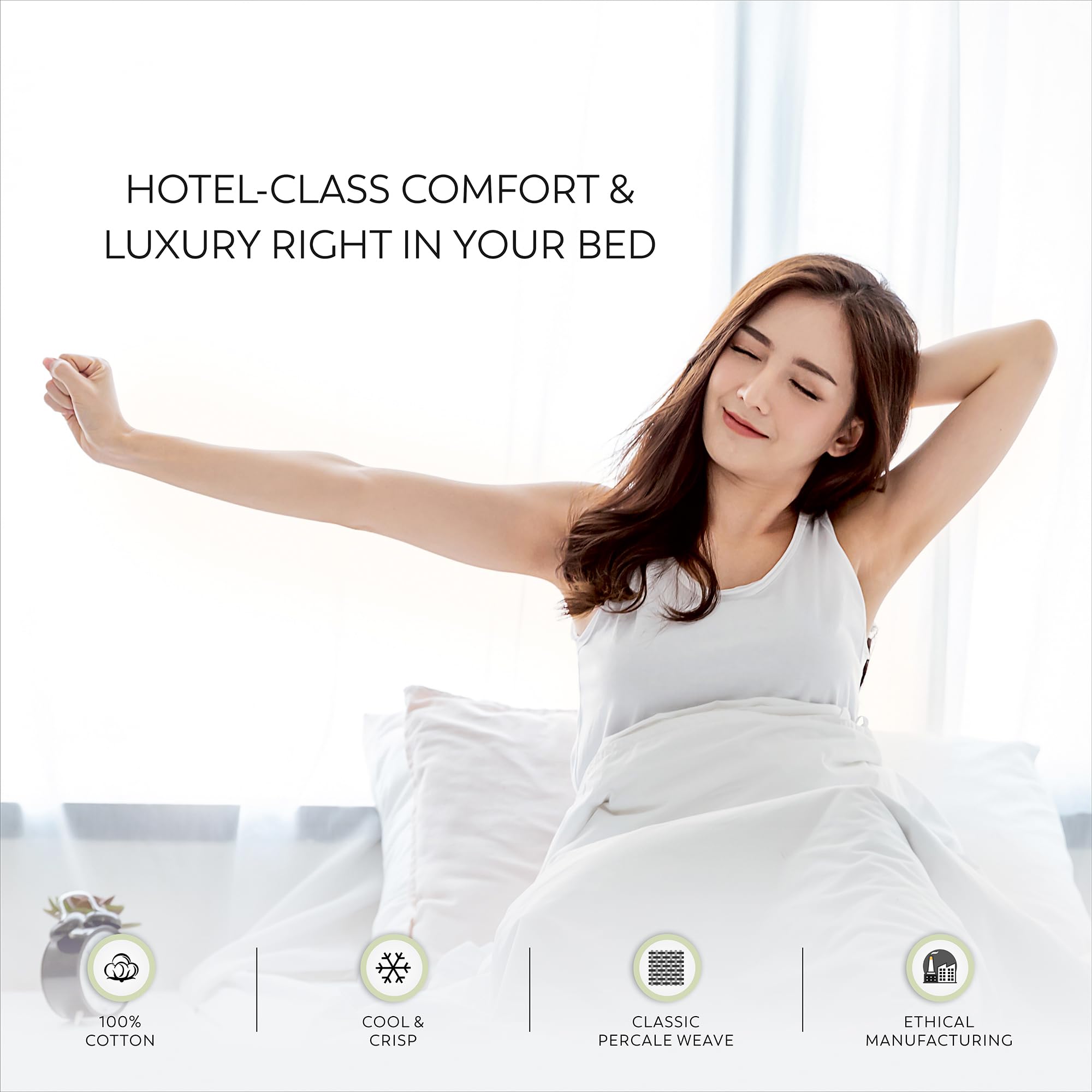 SUPREME ELEGANCE Bed Sheets, 400TC Twin Snow Sheet Set, 100% Cotton Bed Sheets, Back to School College Essentials, Skin Friendly Hotel Luxury Bedding Set with Deep Pocket, Percale Cooling Sheets