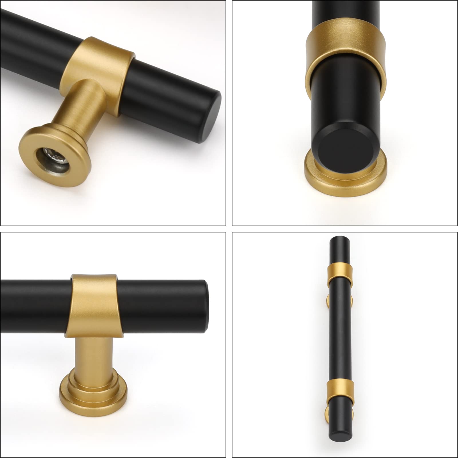Haliwu 10 Pack Black Cabinet Pulls Black&Gold Cabinet Handles, Barrel Gold Dresser Drawer Pulls for Kitchen Hardware,3 inch