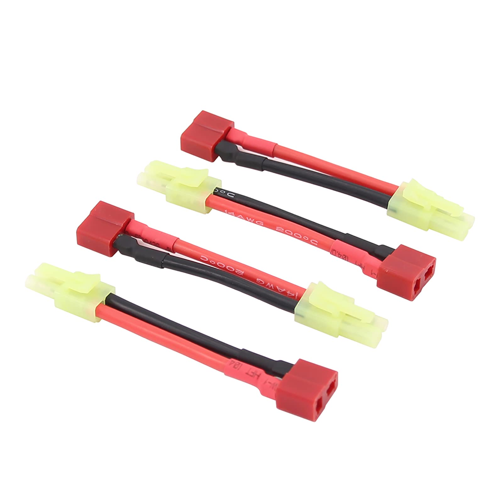4pcs Compatible with Small Mini-Tamiya Male(Reversed) to T-Plug Female Adapter with 5cm 2in 14awg Wire for Airsoft Gun(BDHI-12)