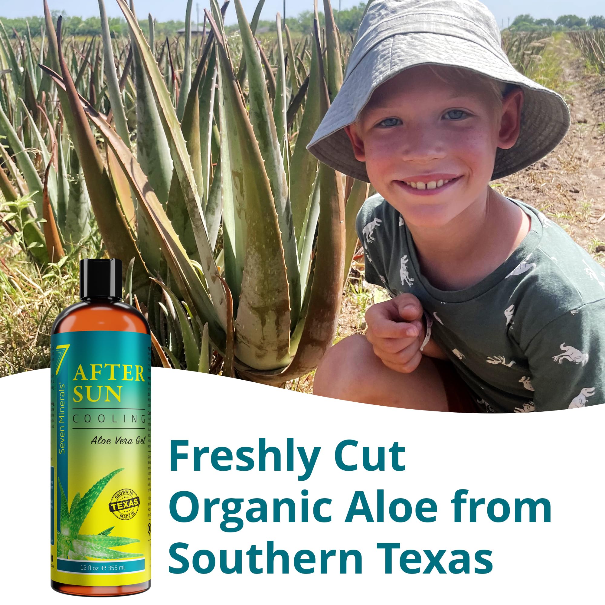 Seven Minerals NEW Cooling After Sun Gel with Aloe Vera - For Skin & Face with Instant Sunburn Relief. Unlike Regular Aftersun Lotion With Cucumber & Vitamin E (12 Fl Oz)