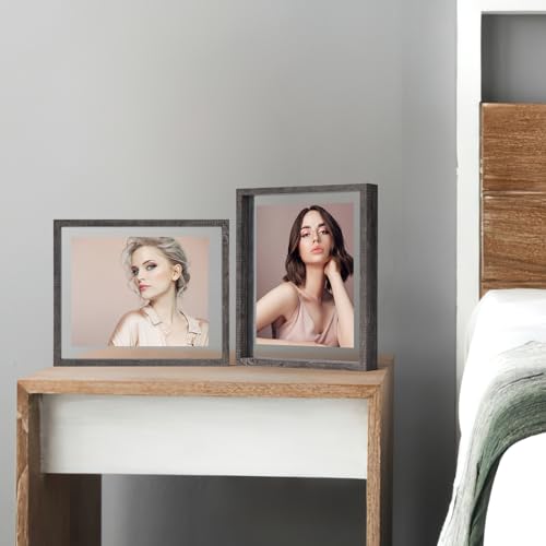 Trwcrt 8x10 Floating Picture Frame 2 Pack, Double Side Glass Picture Frames Display up to 10 x 12 Photos for Desktop or Wall Hanging, Gray
