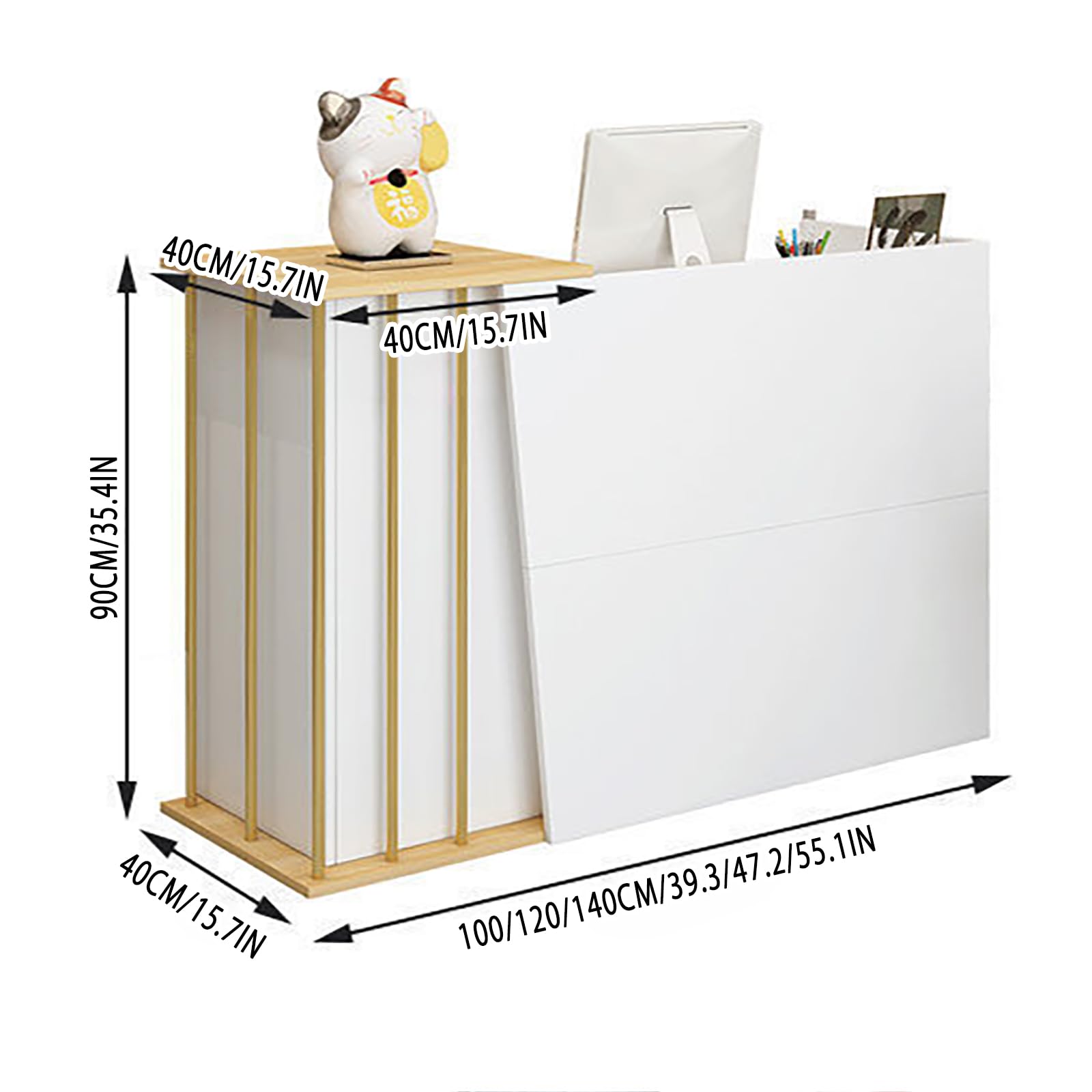 QUDEX Reception Desk Counter Desk for Checkout & Retail, Multifunctional Modern Transaction Counter Top, Standing Front Table for Office, Contemporary Reception Desk 120cm/47.2in White-Marble