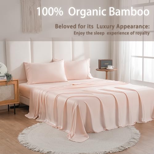 Bedlifes Queen Size Sheet Set Cooling Sheets Rayon Derived from Bamboo-400TC Breathable Luxury Bed Sheets,Sateen Silky Bedding Sheets-16 Deep Pocket Ultra Soft 4 Pieces(Rose Pink,Queen)