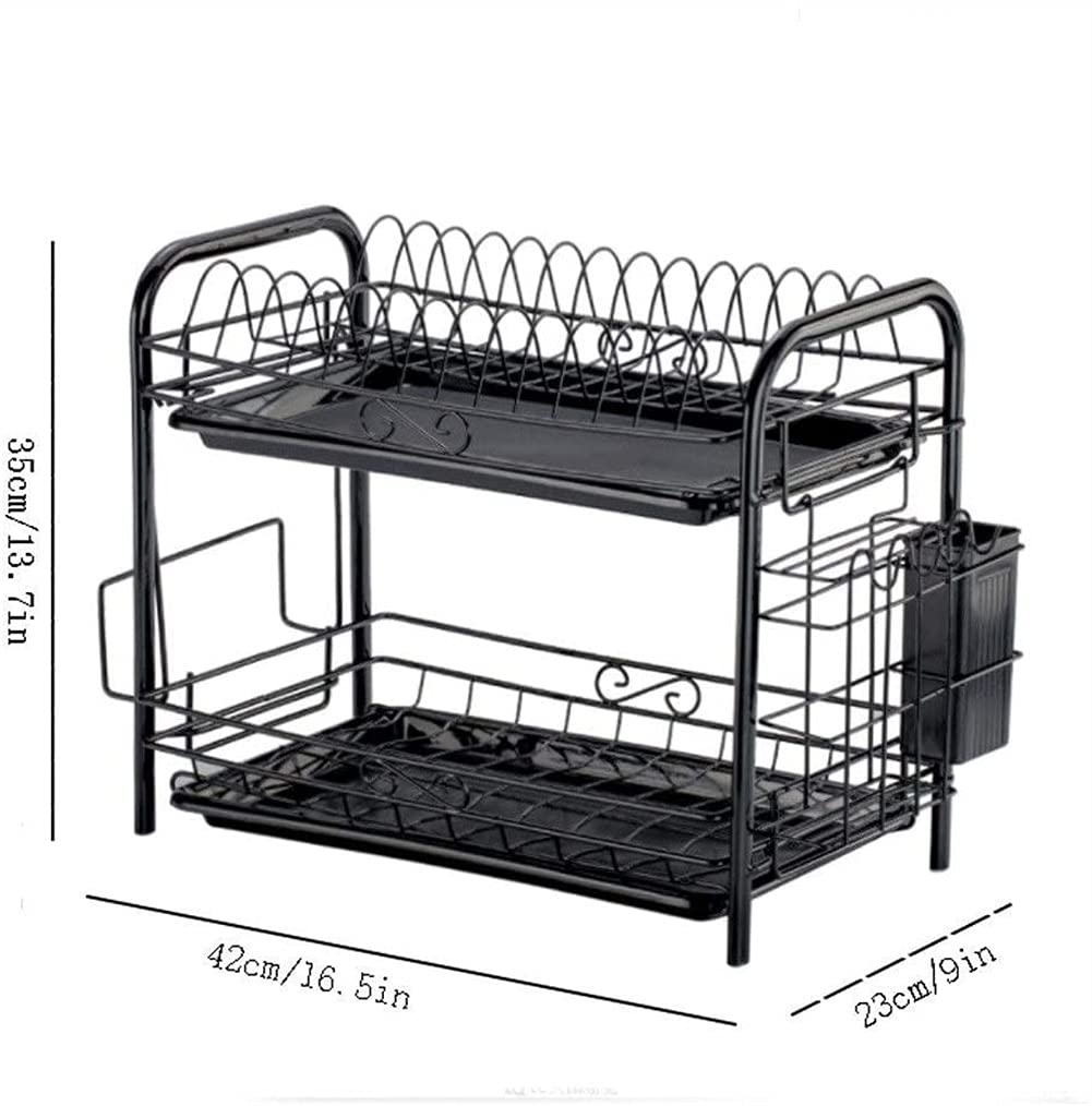Plate Rack Draining Dish Rack Black Double Stainless Steel Dish Rack Drying Rack Utensil Holder Cutting Board Holder And Dish Drainer Pan Plate Holder