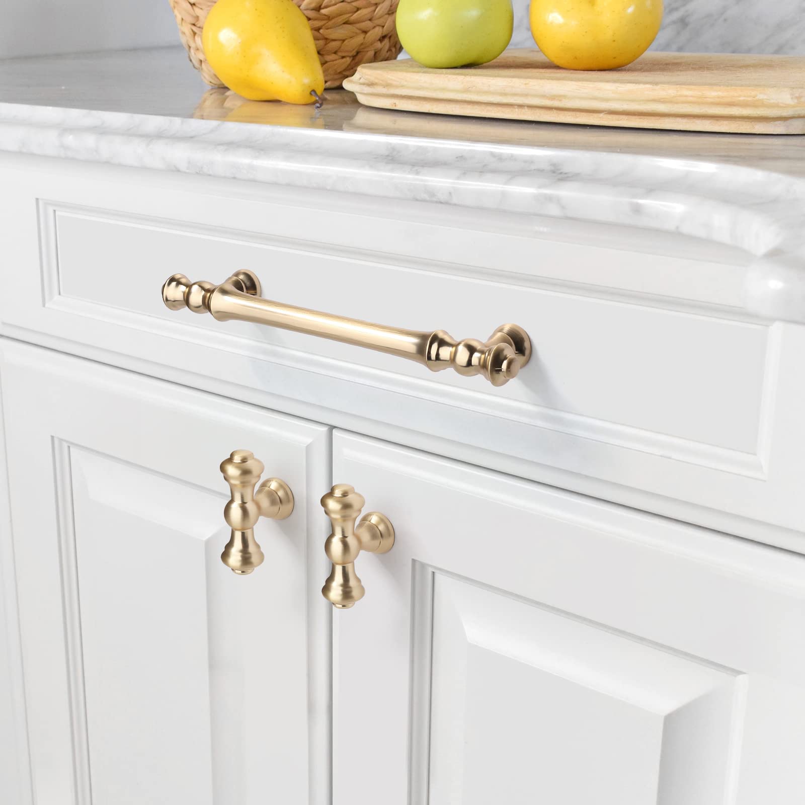 Asidrama 10 Pack 5 Inch(128mm) Brushed Brass Kitchen Cabinet Handles, Gold Cabinet Pulls Kitchen Cabinet Hardware for Cupboard Drawer Pulls