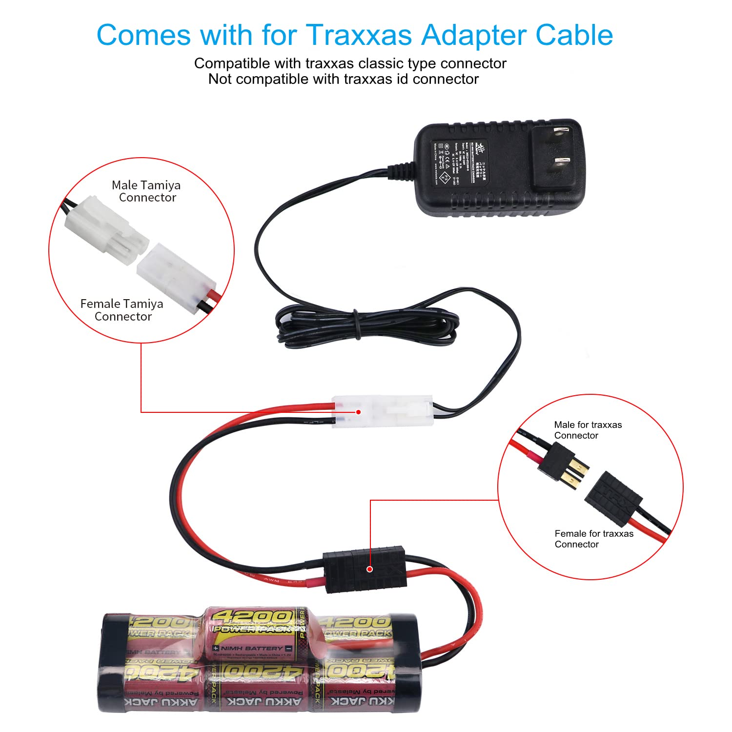 melasta 7.2V 8.4V 9.6V RC Battery Charger Compatible with Traxxas and Standard Tamiya 2.4V-12V(2S-10S) NiMH NiCd RC Car/Airsoft Battery Pack