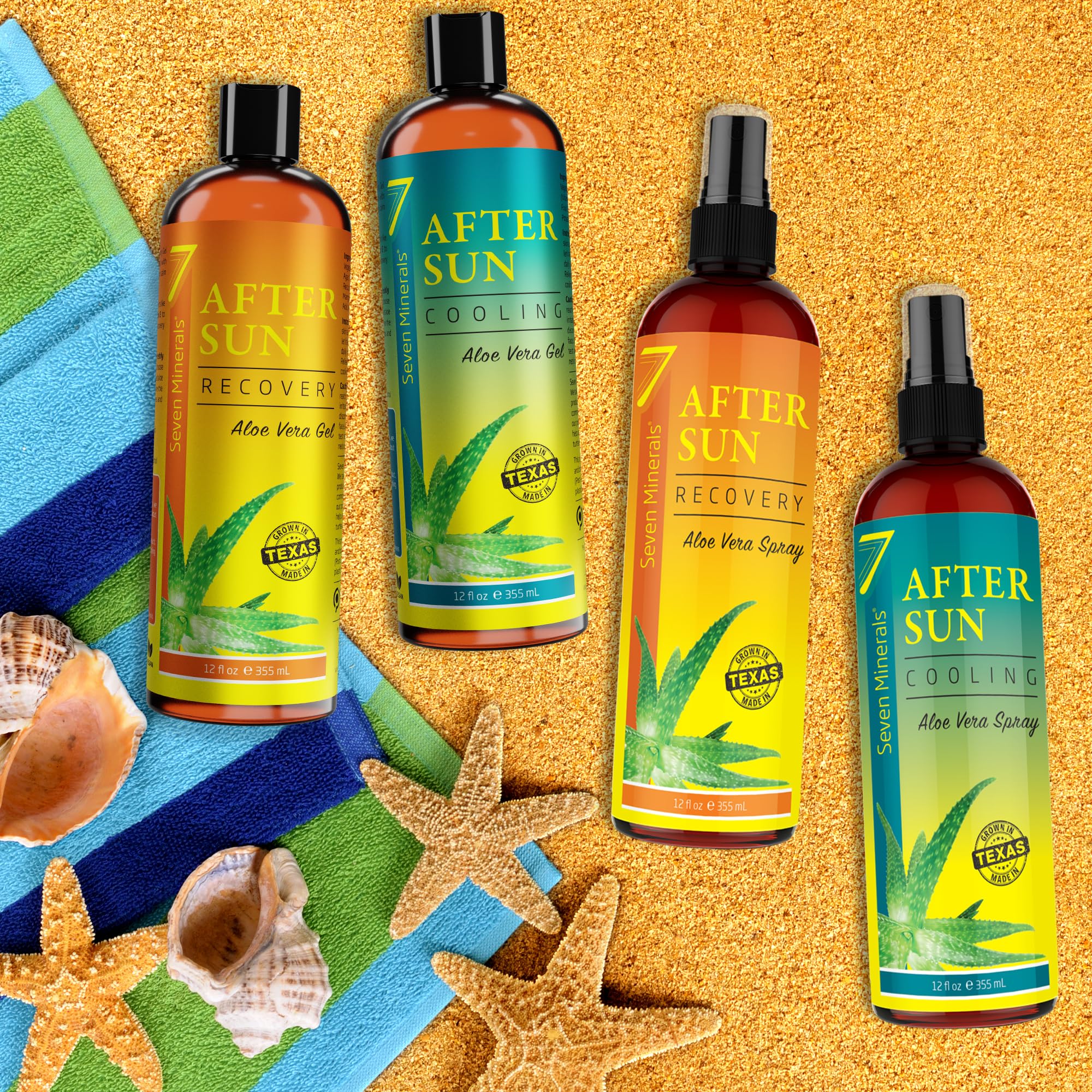 Seven Minerals NEW Cooling After Sun Gel with Aloe Vera - For Skin & Face with Instant Sunburn Relief. Unlike Regular Aftersun Lotion With Cucumber & Vitamin E (12 Fl Oz)