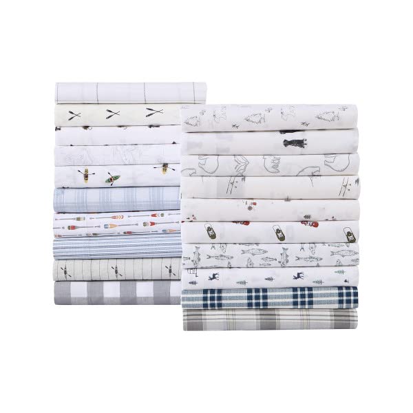 Eddie Bauer - Twin Sheets, Cotton Percale Bedding Set, Crisp & Cool Home Decor, Dorm Room Essentials (Downstream, Twin)