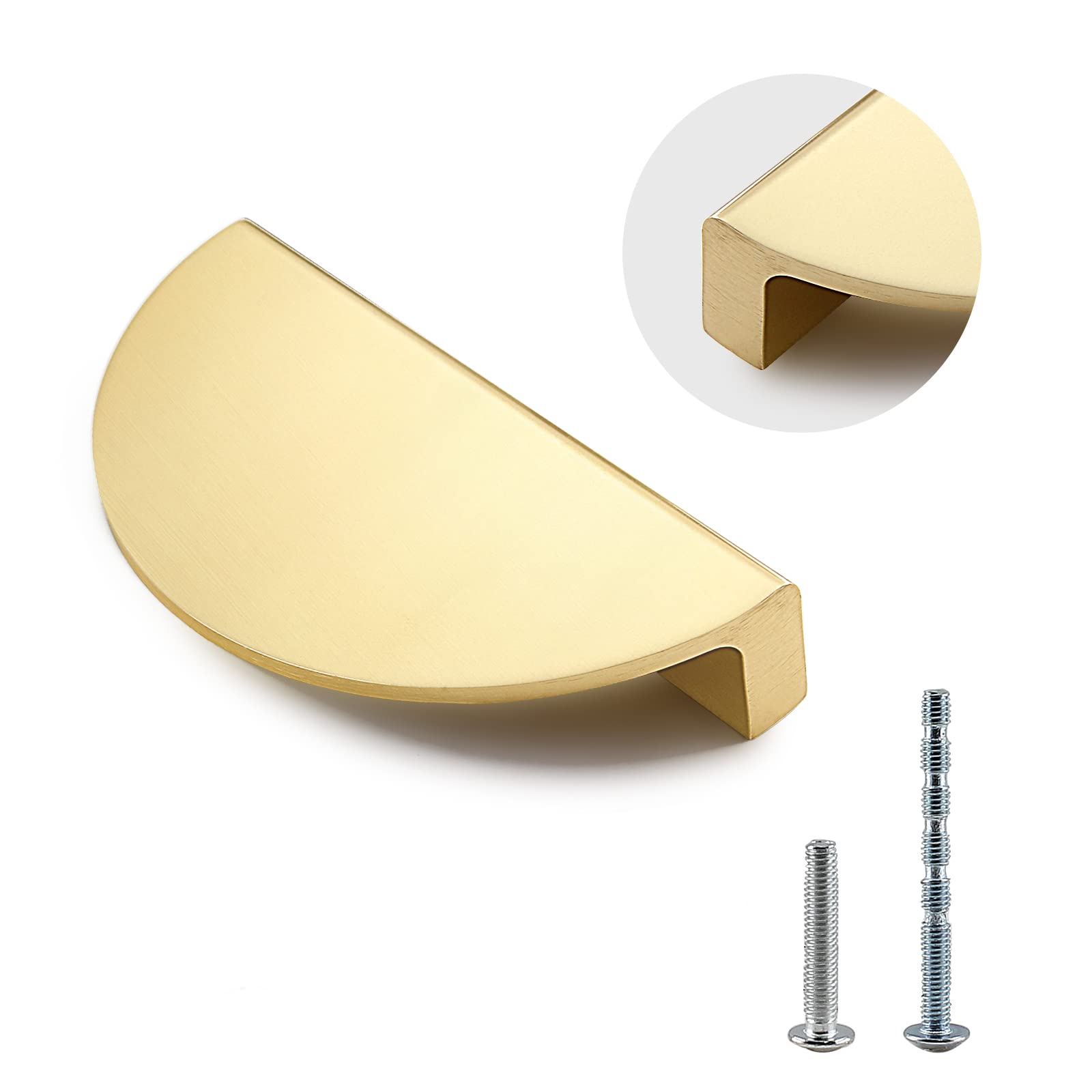Jiozermi 4 Packs Half Moon Cabinet Pulls, 2 1/2 inch Drawer Pulls, Semicircle Pulls, Solid Brass Hardware Pulls, Gold (Total Length: 3.74")
