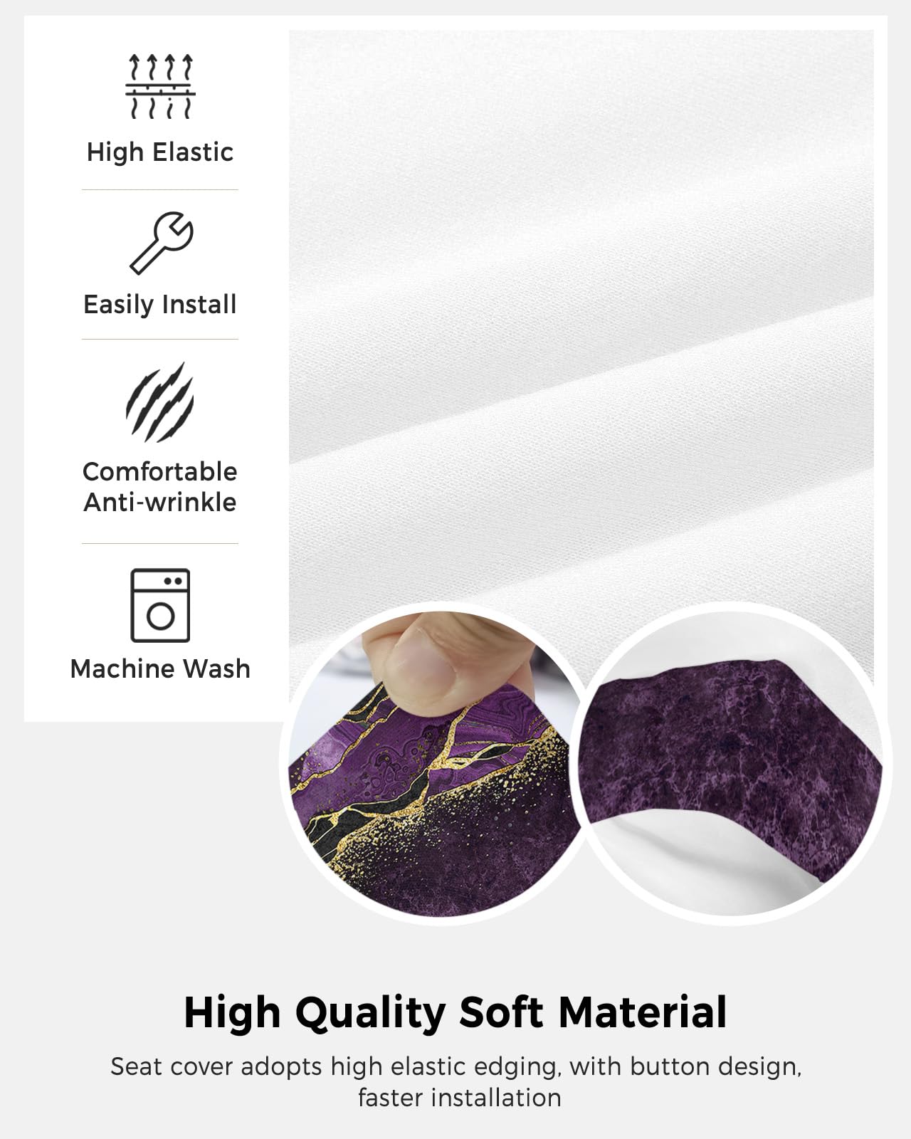 Marble Purple 2 Pieces Computer Office Chair Covers Set, Stretchable Desk Rotating Chair Seat Cushion Slipcover Back Covers, Decorative Protectors Cover Abstract Modern Minimalist Black Gold