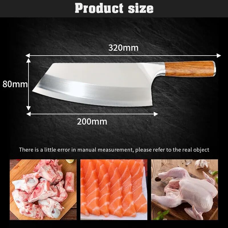 Meat Cleaver Knife, 8" Kitchen Knife Stainless Steel Chinese Chef Knife for Meat Bone Fish Fruit Vegetables Butcher Knife Slicing Cleaver Knife