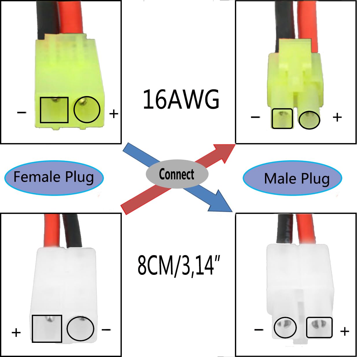 Vgoohobby 1Paris Adapter Compatible with Large Tamiya Style Plug to Mini Tamiya Plug Adapter 16AWG Female Male Cable Wire for Airsoft