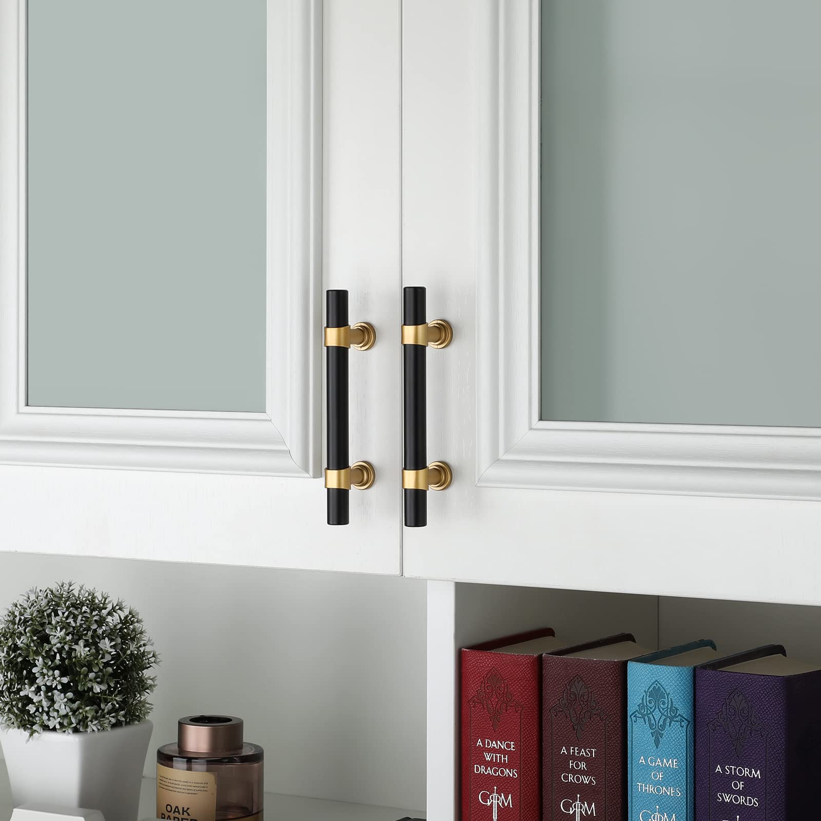 Haliwu 10 Pack Black Cabinet Pulls Black&Gold Cabinet Handles, Barrel Gold Dresser Drawer Pulls for Kitchen Hardware,3 inch