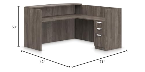 Offices To Go L Shaped Reception Desk W/Drawers W/Transaction Top 71" W X 30" D X 42" H Reception Return 42" W X 24" D X 42" H - Artisan Grey AGL