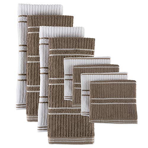 DII Basic Ribbed Terry Kitchen Basics Collection, Mocha, Kitchen Set, 8 Piece