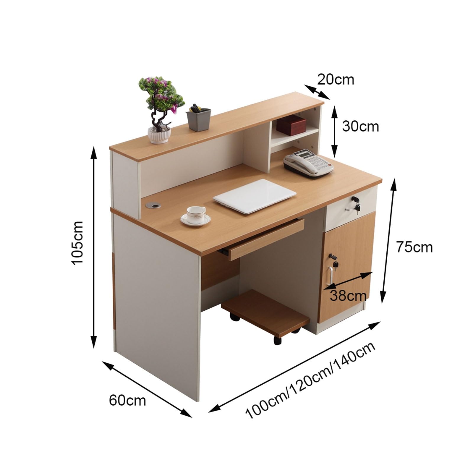 AZBROW Reception Desk Front Desk with Computer Tower Stand, Reception Counter with Display Shelf & Lockable Drawers, for Salon Reception Room Checkout Office (Size : 100cm)
