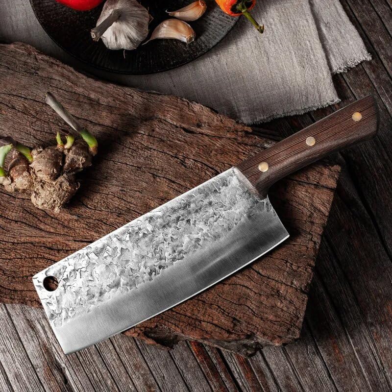 Meat Cleaver Knife, 7.5 Inch Forged Kitchen Chef Knife Handmade Stainless Steel Shredded Meat Vegetables Fruit Slicing Razor-sharp Cleaver Knives