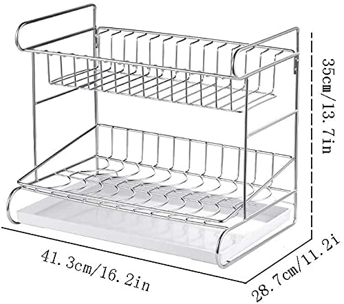 Plate Rack Draining Dish Rack 2 Tier Dish rack 304 Stainless Steel Dish Drainer Rack Holder Dish Drying Rack with Removable Draining Pan Plate Holder