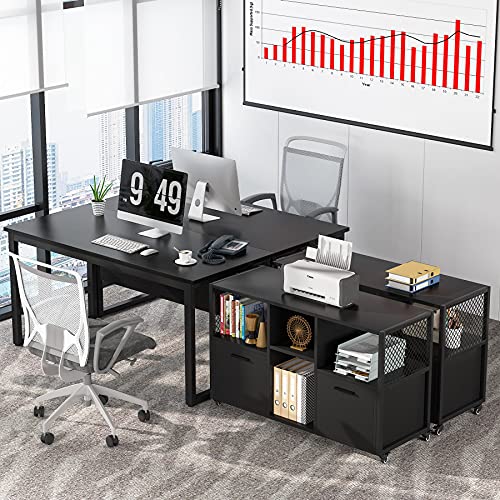 Tribesigns 2 Drawer Wood File Cabinets, Modern Mobile Lateral Filing Cabinet for Letter/ A4 Size, Printer Stand with Open Storage Shelves and Drawer for Home Office, Black