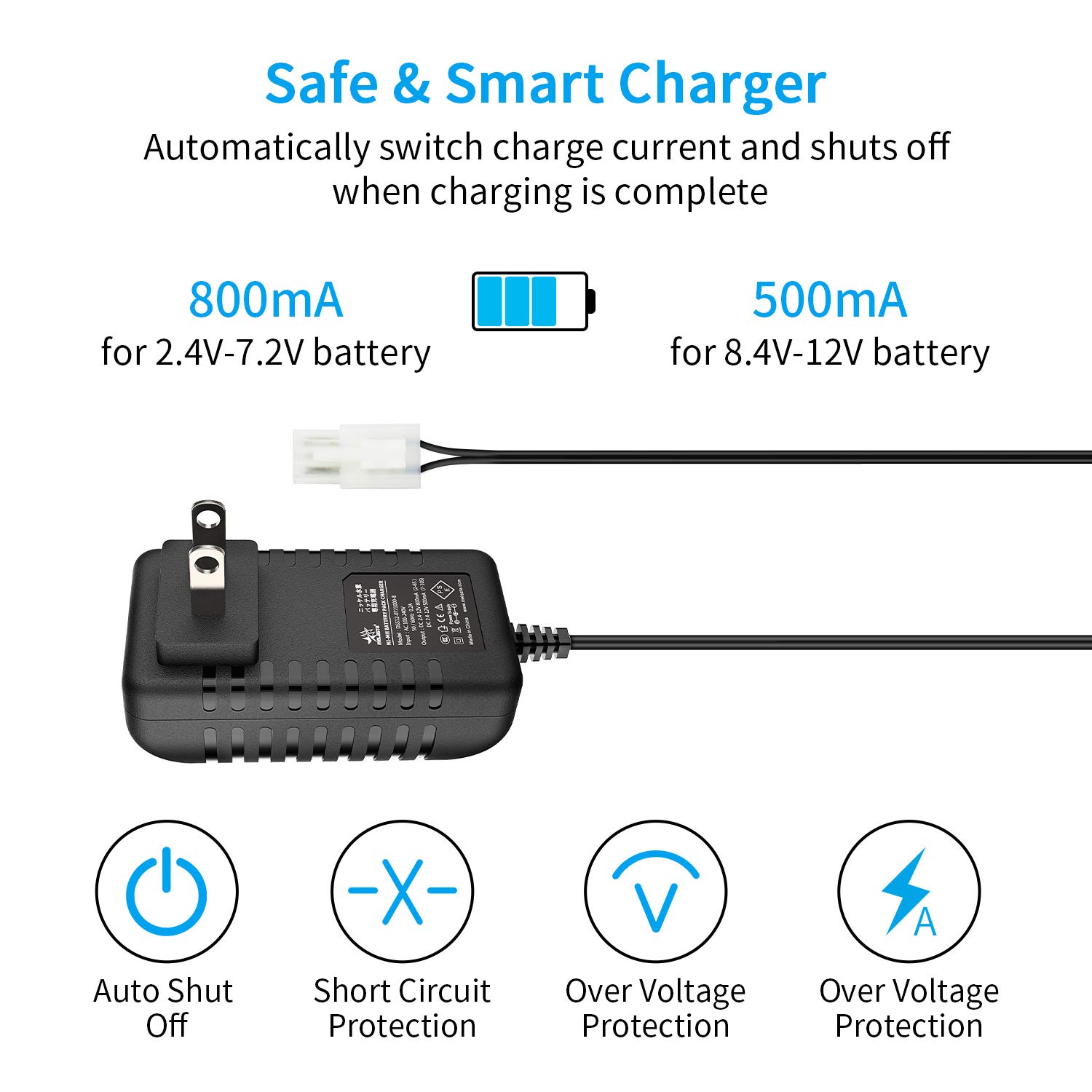 melasta 7.2V 8.4V 9.6V RC Battery Charger Compatible with Traxxas and Standard Tamiya 2.4V-12V(2S-10S) NiMH NiCd RC Car/Airsoft Battery Pack