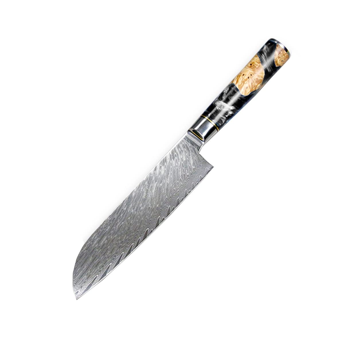 Chef's Meat Cutting Knife 7 Inch Japanese Damascus Steel Sande Knife Kitchen Cutting Meat Vegetables and Fruits Tools Resin Wooden Handle By BIEMBI