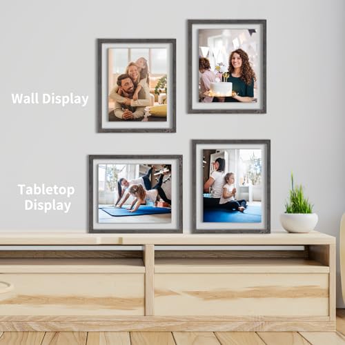 Trwcrt 8x10 Floating Picture Frame 2 Pack, Double Side Glass Picture Frames Display up to 10 x 12 Photos for Desktop or Wall Hanging, Gray
