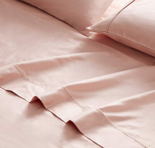 Brielle Home 400 Thread Count Sheets Solid 100% Cotton Cooling Hotel Quality with Deep Pockets Sateen Sheet Set 4 Pieces, King, Rose