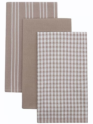 Mia'sDream Cotton Waffle Weave Kitchen Towels | Soft & Absorbent Dish Towels Tea Towel | Quick Drying Hand Towels for Kitchen | 13" x 28" 3 Pack (Brown Set)